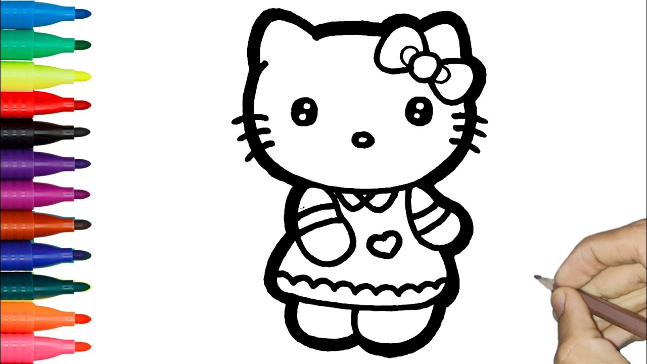 Hello Kitty Drawing and Coloring for Kids and Toddlers | How to Draw ...