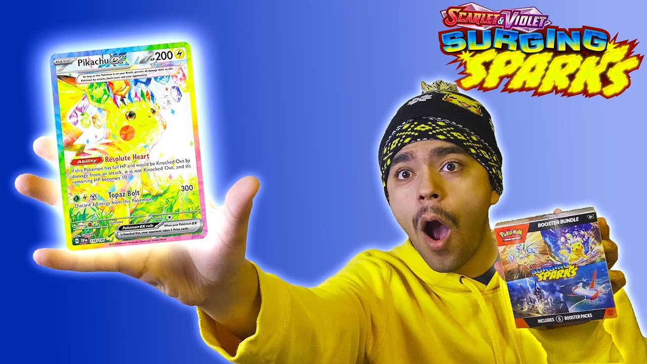 6 Packs VS 1 Pikachu ex Card! Pokemon Surging Sparks Booster Bundle ...
