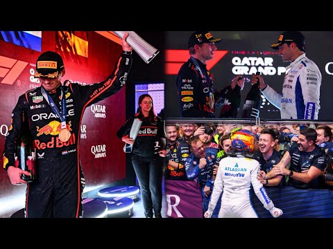 Max Verstappen celebrates with Carlos Sainz & Hannah after Qatar Win | Wholesome podium scenes BTS