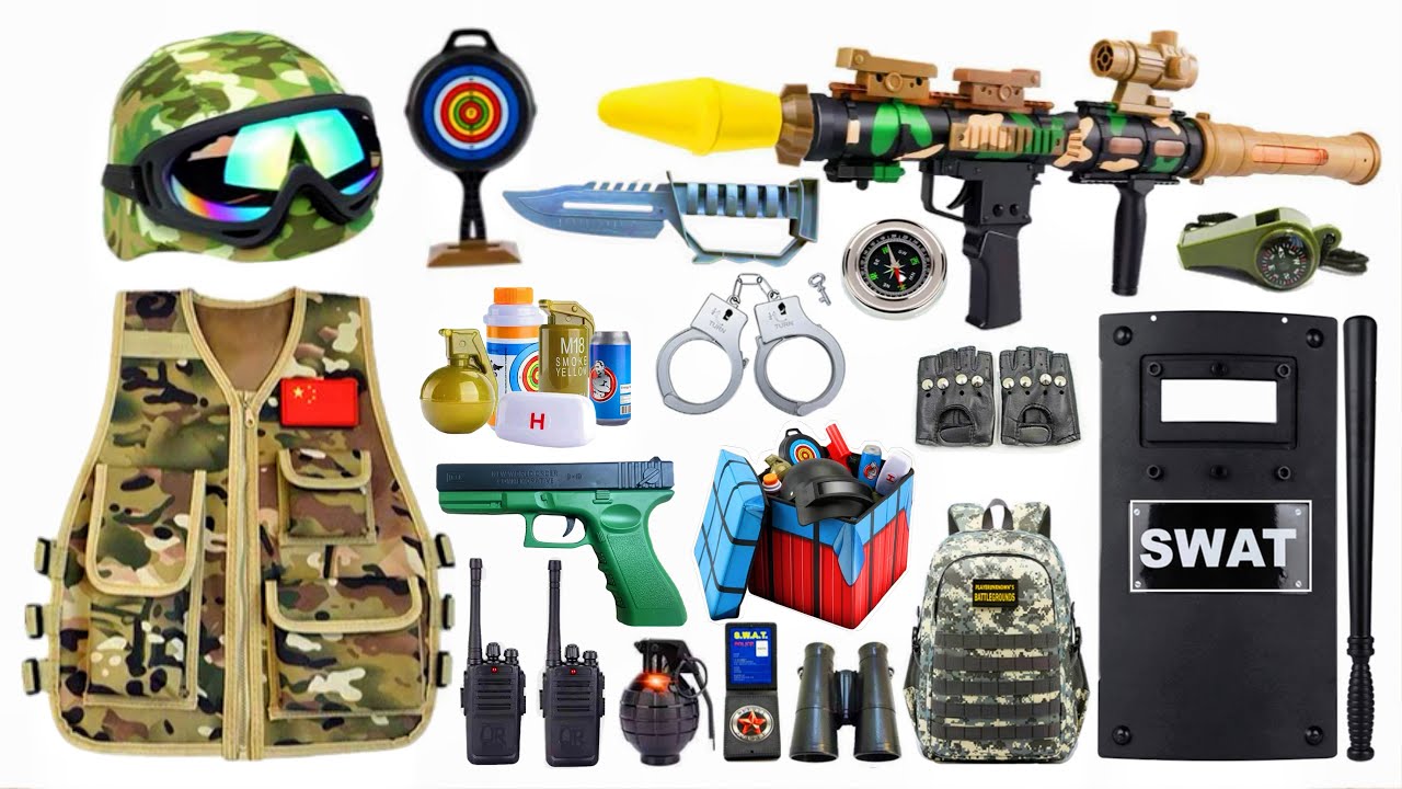 Special Police Weapons Toy set Unboxing-M416 guns, Gas mask, Glock ...