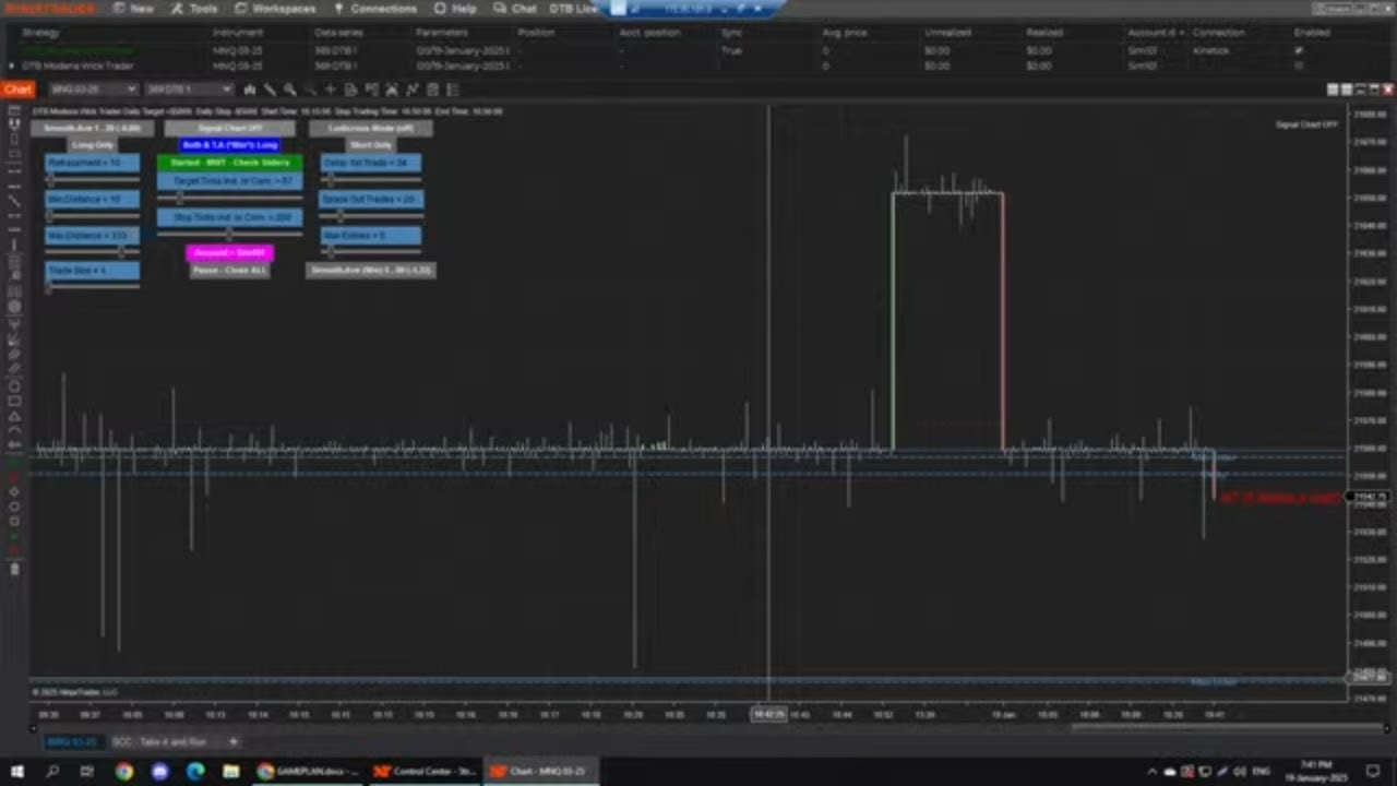 NinjaTrader 8 Tools - Results, Modena Wick Trader Strategy, 19 Jan 2025. - YouTube