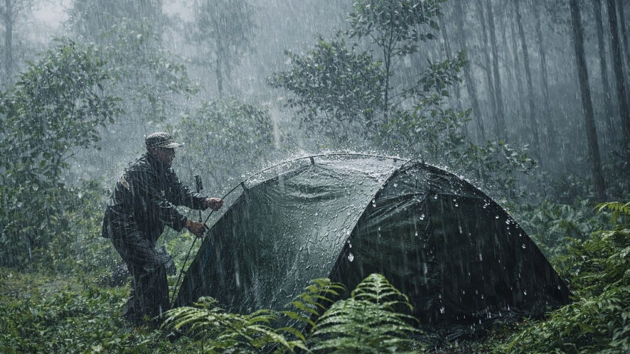 💯STORMS THE CAMP‼️MY STRUGGLE AGAINST THE RAIN STORM⛈️ CAMPING IN HEAVY ...