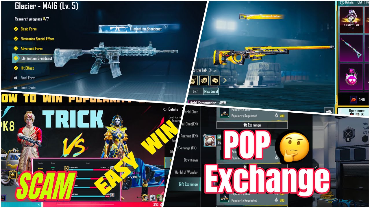 🛑 PUBG & BGMi POP EXCHANGE || PREMIUM CREAT AWM 🤔 M416 GLECIER BGMI ...