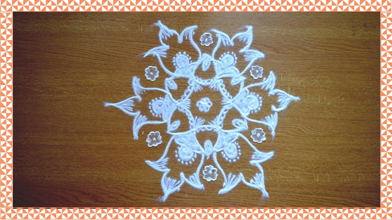 Flower Rangoli with 7 X 4 dots || Beautiful muggulu with dots || Flower ...