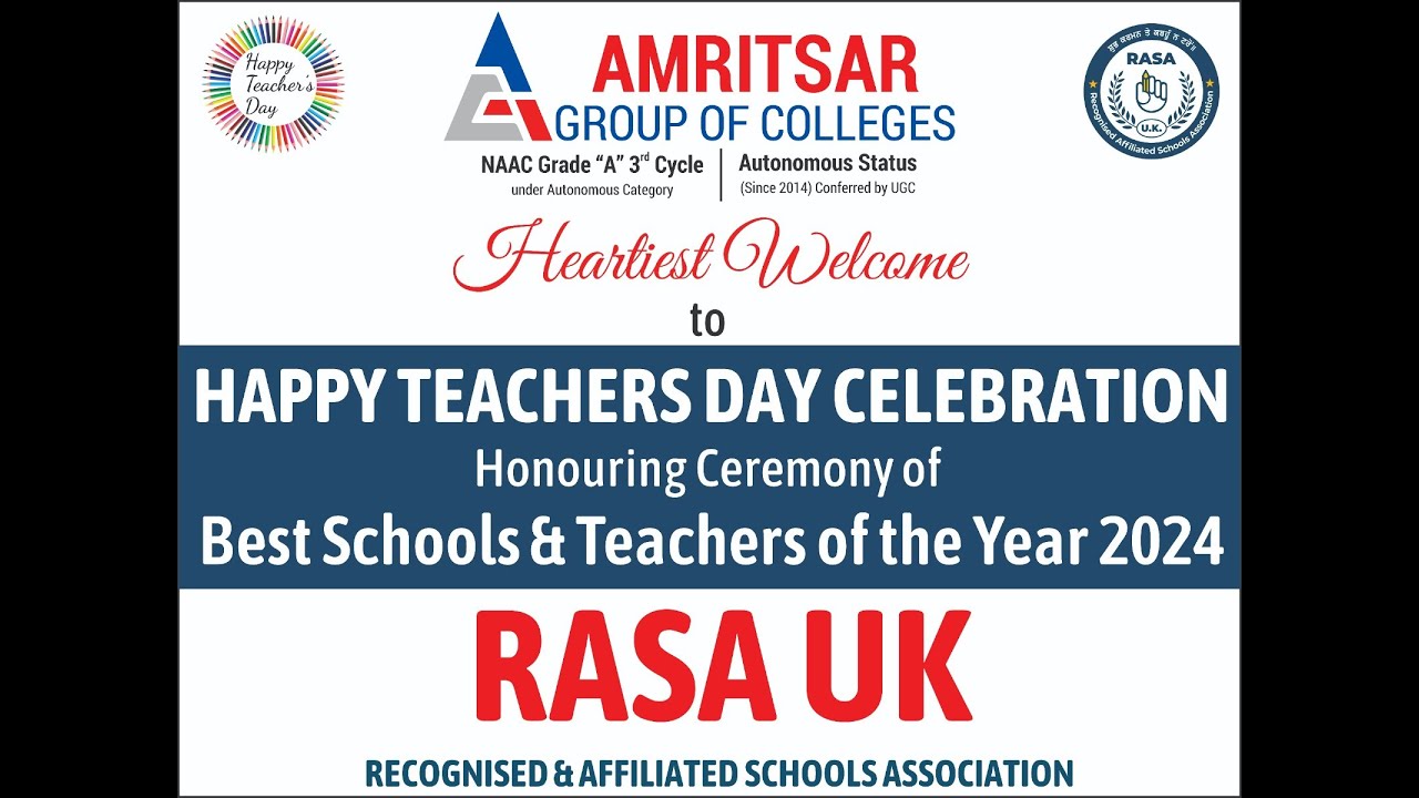 Teachers Day Honoring Celebration 2024 RASA (UK) at AGC Amritsar - YouTube