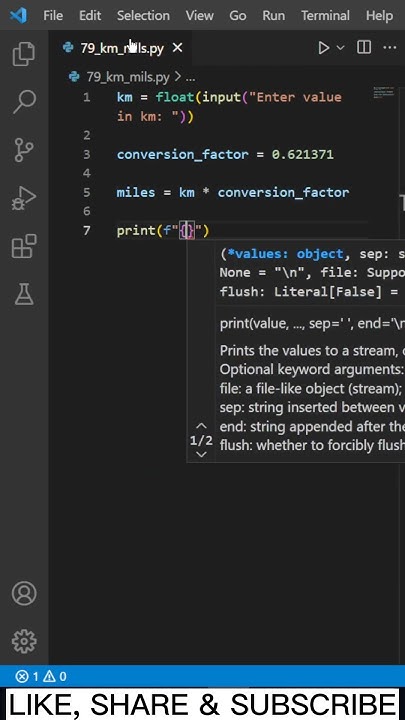 Convert Kilometers to Miles #python #shorts - YouTube