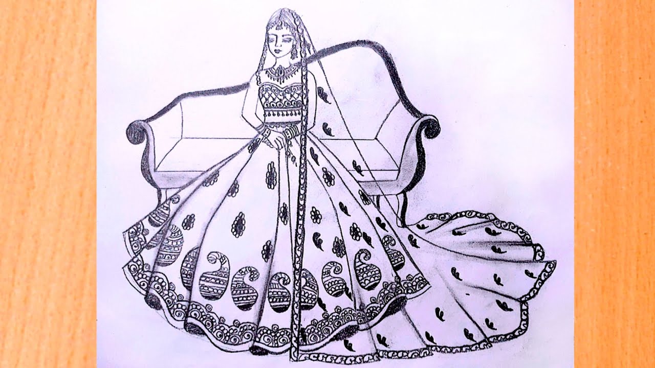 How to Draw a Girl with Lehenga | رسم الفتاة | Traditional girl drawing ...