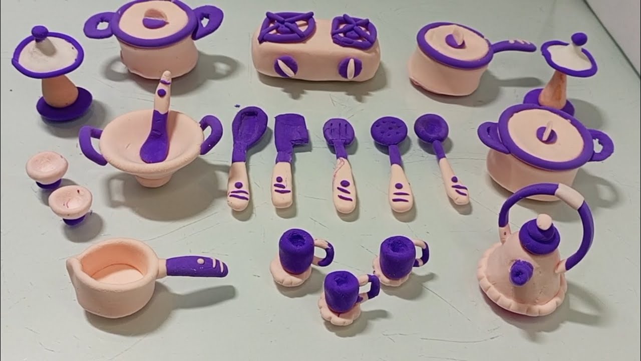 DIY how to make cooking set, kitchen set, clay tea set, pots make with ...