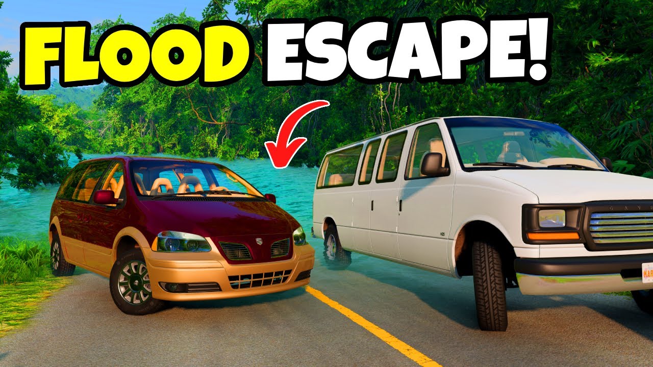 Crazy FLOOD Escape In RANDOM cars! BeamNG Drive Multiplayer - YouTube