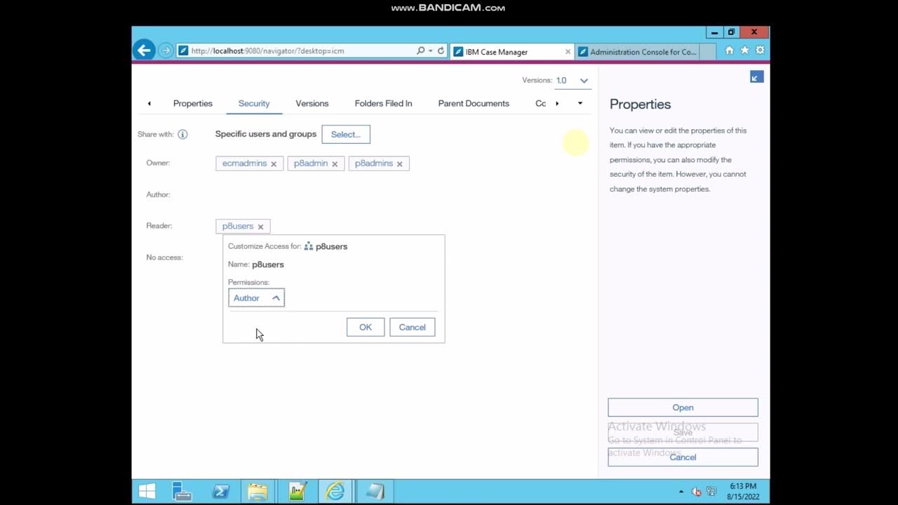 How to change the security of Document in IBM FileNet - YouTube