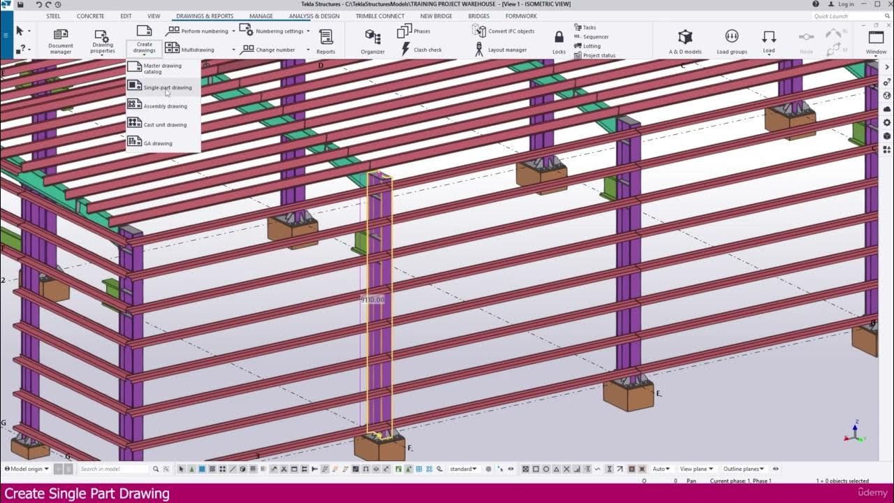 Modeling a Warehouse in Tekla Structure | Part-34 | Create Single Part Drawing - YouTube