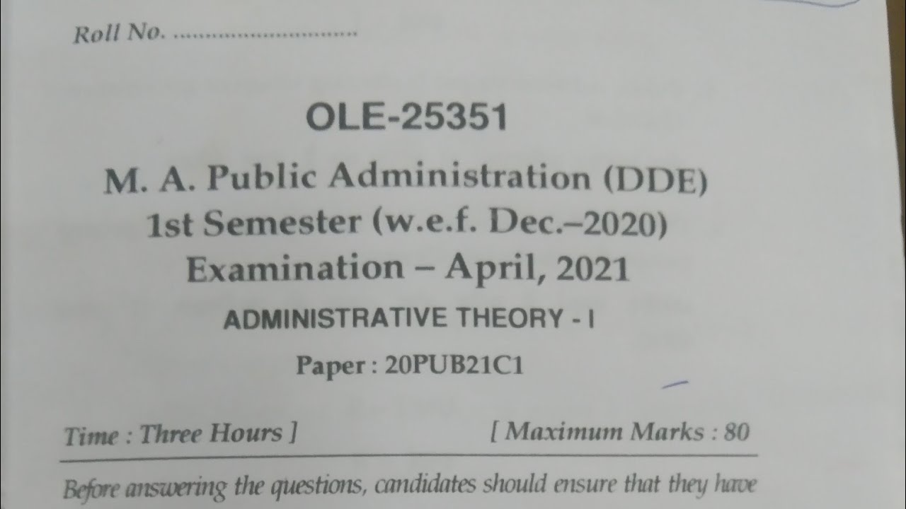 Administrative theory 1 M A Public administration 1st sem Question ...
