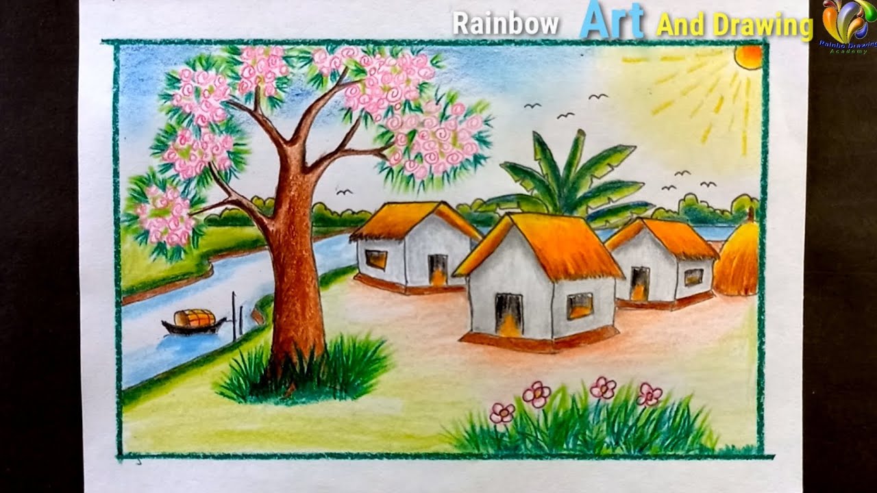 বসন্তকালের দৃশ্য 🌸 Spring season scenery drawing 🌸 Drawing and Painting ...
