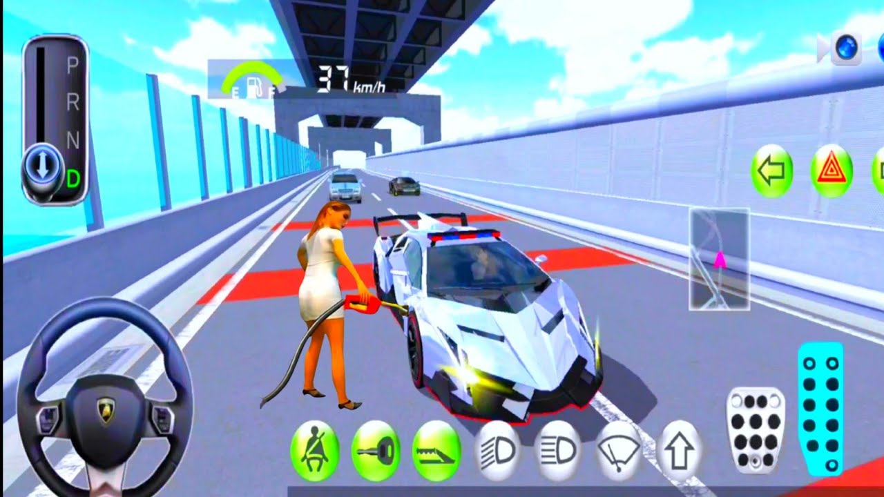 05 3D Driving Class - Police Luxury Car Back In Gas Station For Oil ...