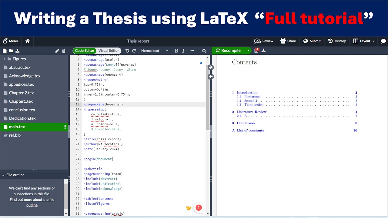 Introduction For Writing A Thesis Documents Using Latex *full Tutorial