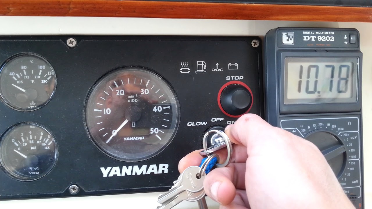voltage on battery under load yanmar marine - YouTube