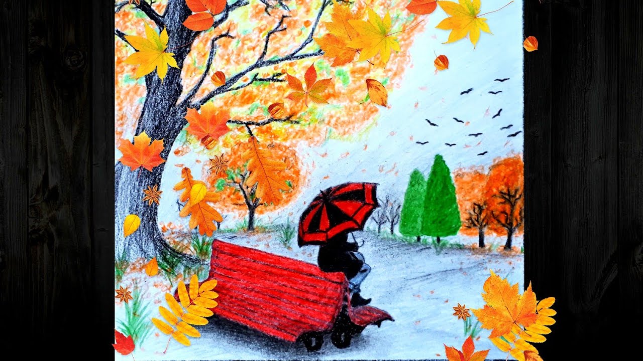 AUTUMN Scenery Drawing #2 / Kuz fasli rasmini chizish - YouTube