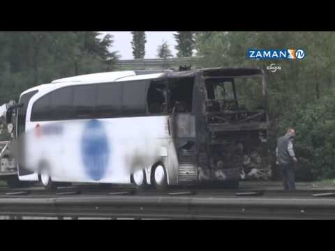 Seyir halindeki yolcu otobüsü yandı, yolcular son anda kurtuldu