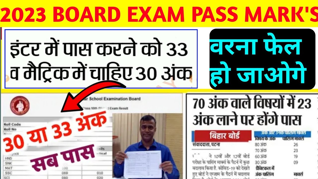 2023 Board Exam Pass Mark's||Class 10th pass Marks||Class12th Pass ...