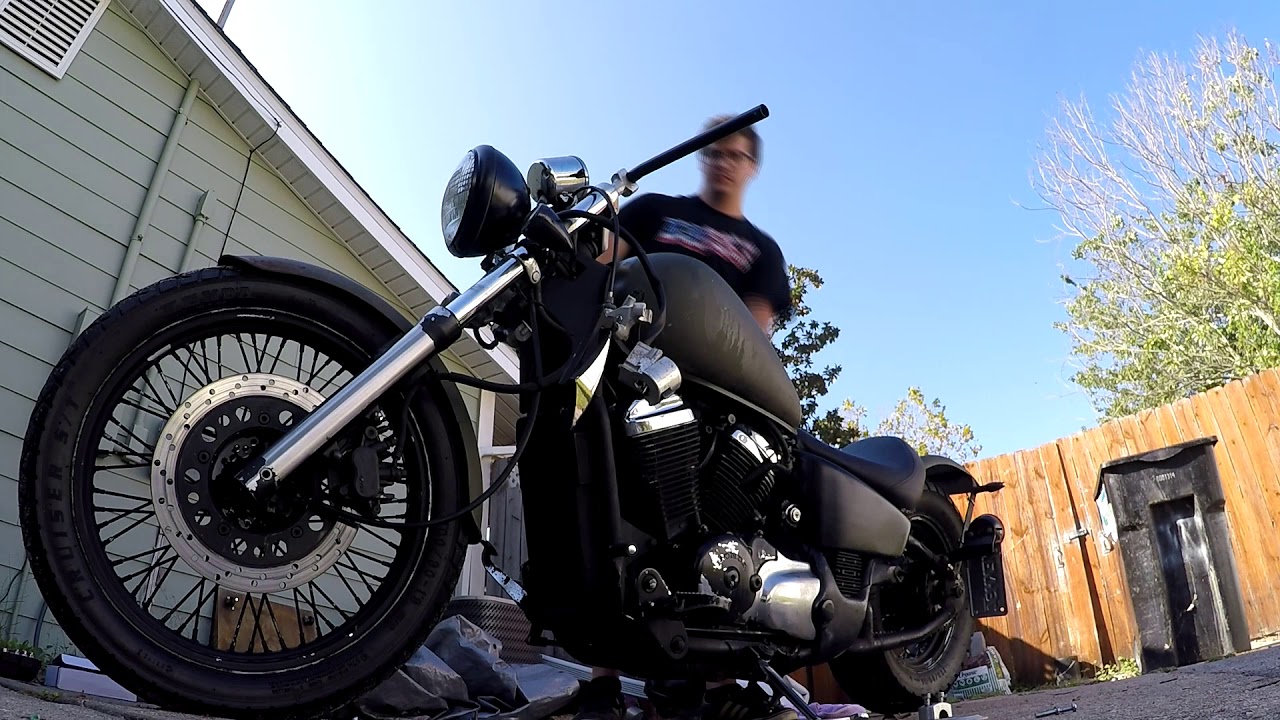 New handle bars and grips for my bobber shadow! - YouTube