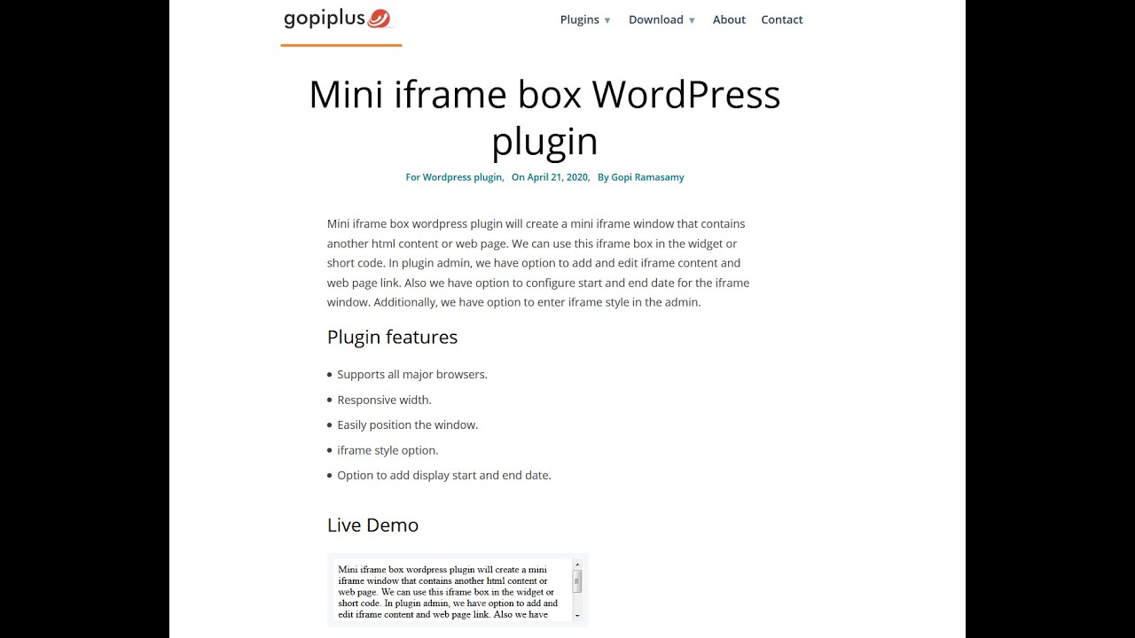 Mini iframe box WordPress plugin - YouTube