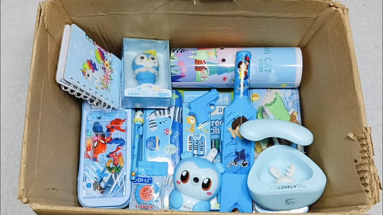 Magic blue colour stationery, pencil box, jumbo eraser, big sharpener ...