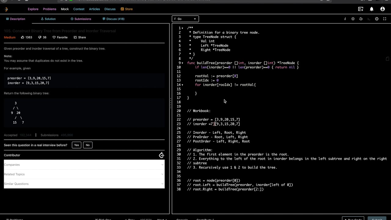 Construct Binary Tree From Preorder And Inorder Traversals Youtube