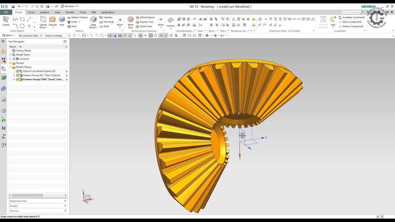 Siemens PLM NX GC Toolkit - Bevel Gear Modeling - YouTube