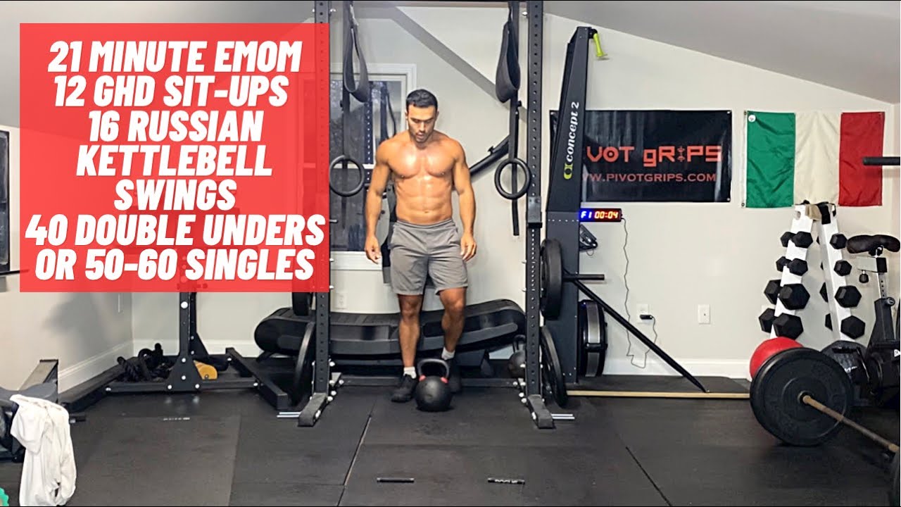 21 Minute EMOM: Sit-ups, Kettlebell Swings, Jump Rope - YouTube