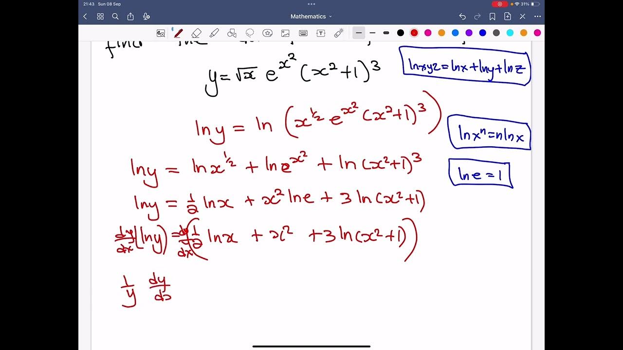Using logarithmic differentiation to find the derivative (step by step ...