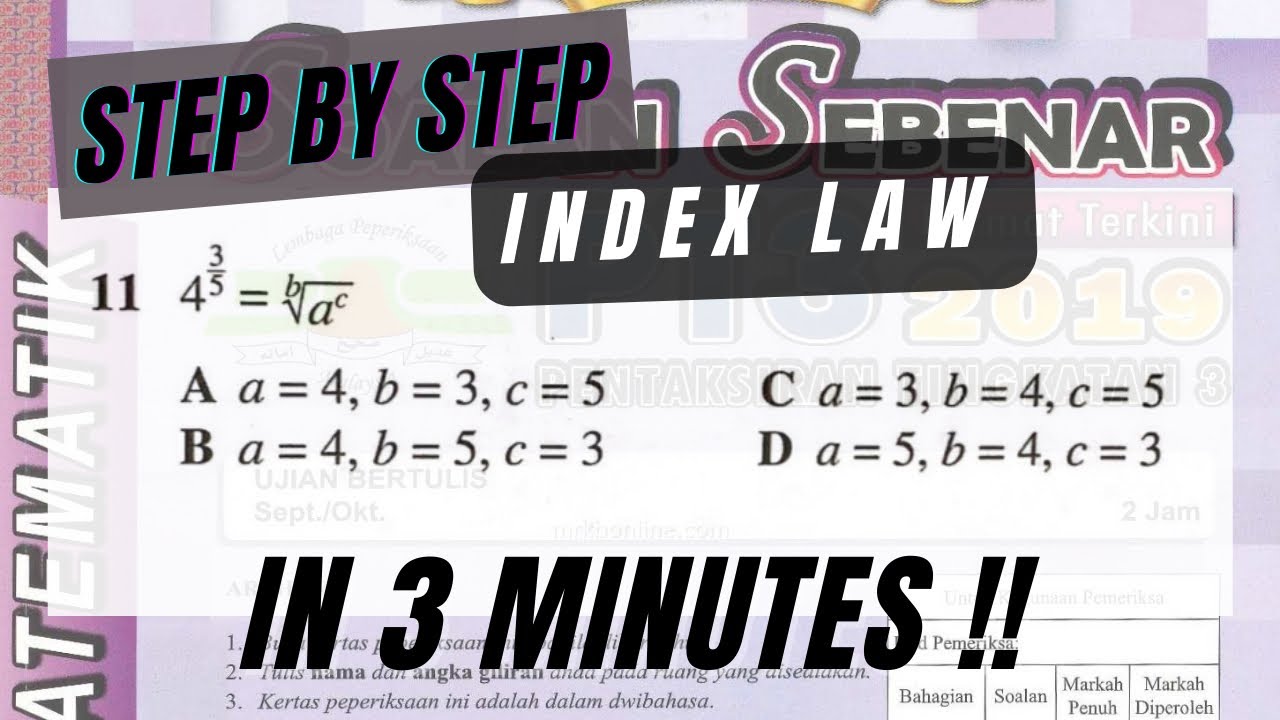 Index Law Mathematics Form3 (Step-by-step) Kertas Sebenar PT3 2019 ...