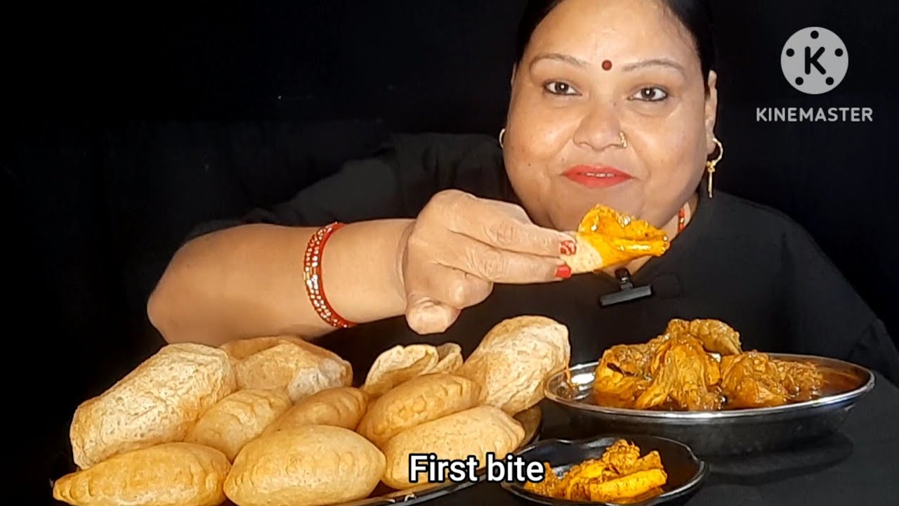 Eating Chicken Curry with Pua and Puri || Desi Chicken Curry Eating ...