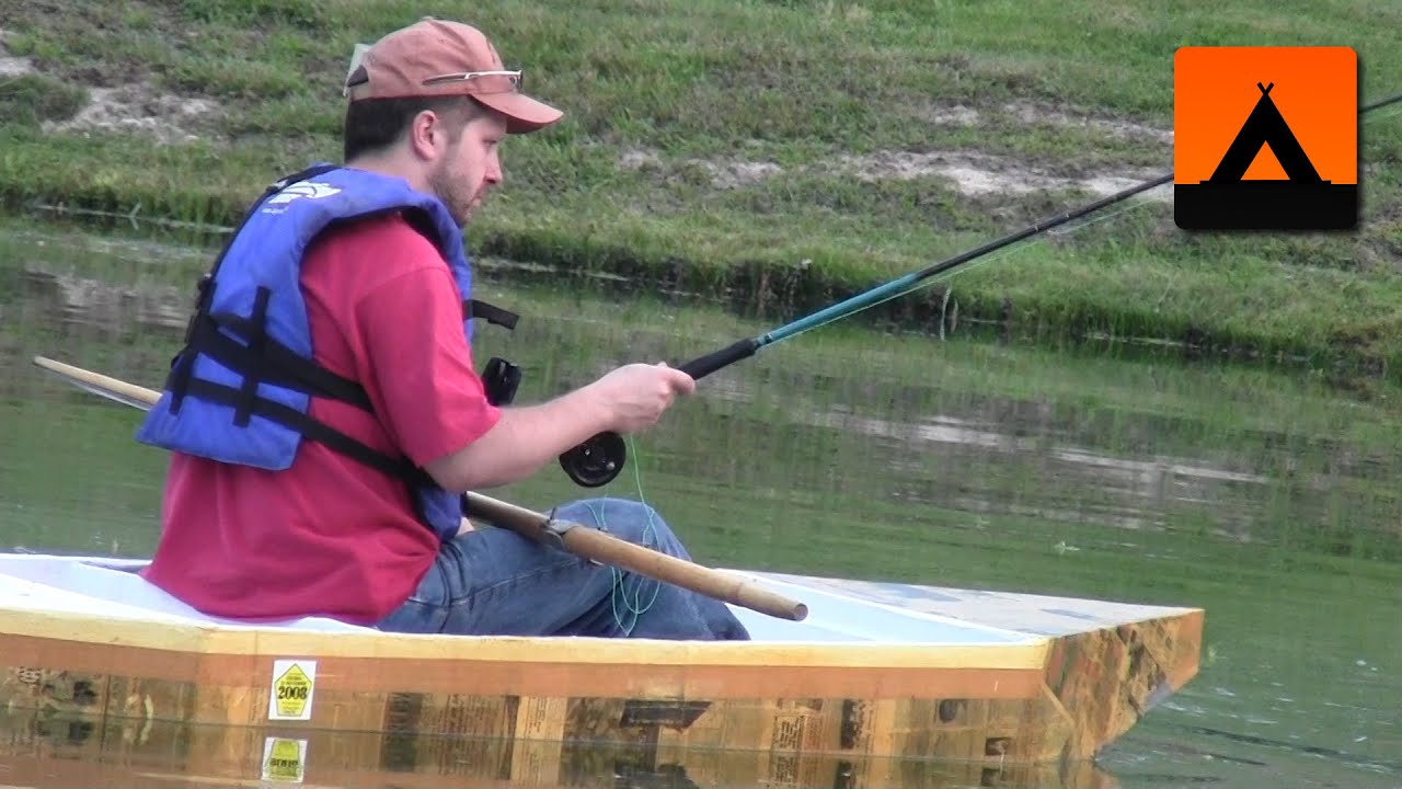 Pond Fishing using a Cardboard Boat - YouTube