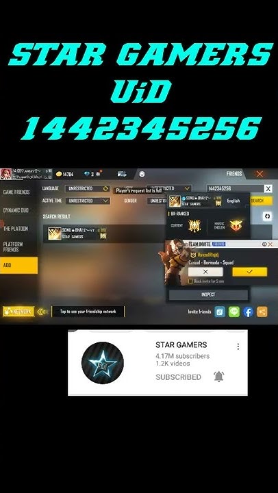 STAR GAMERS UID Number in free fire ll star gamer ke id ll star gamer ...
