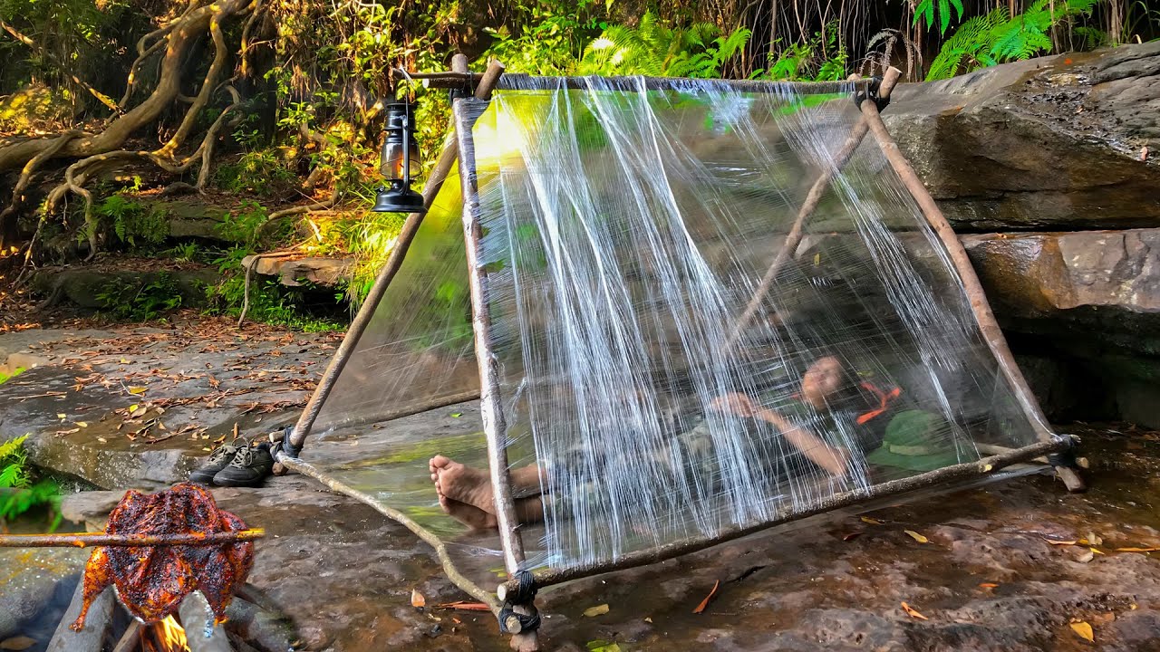 Solo Overnight Bushcraft Tent Made From Plastic Wrap At The Mountain ...