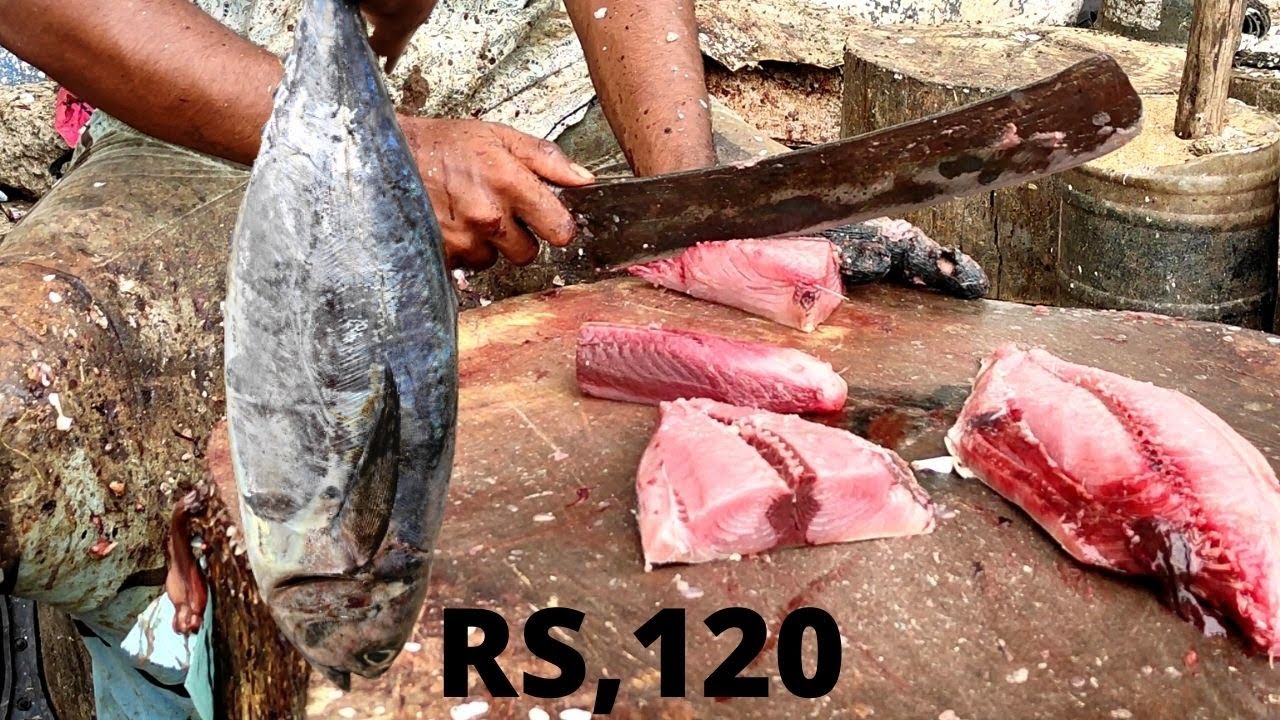 Yellow fin Tuna Fish Cutting and slice Kasimedu சுவையான கேரை மீன் ...