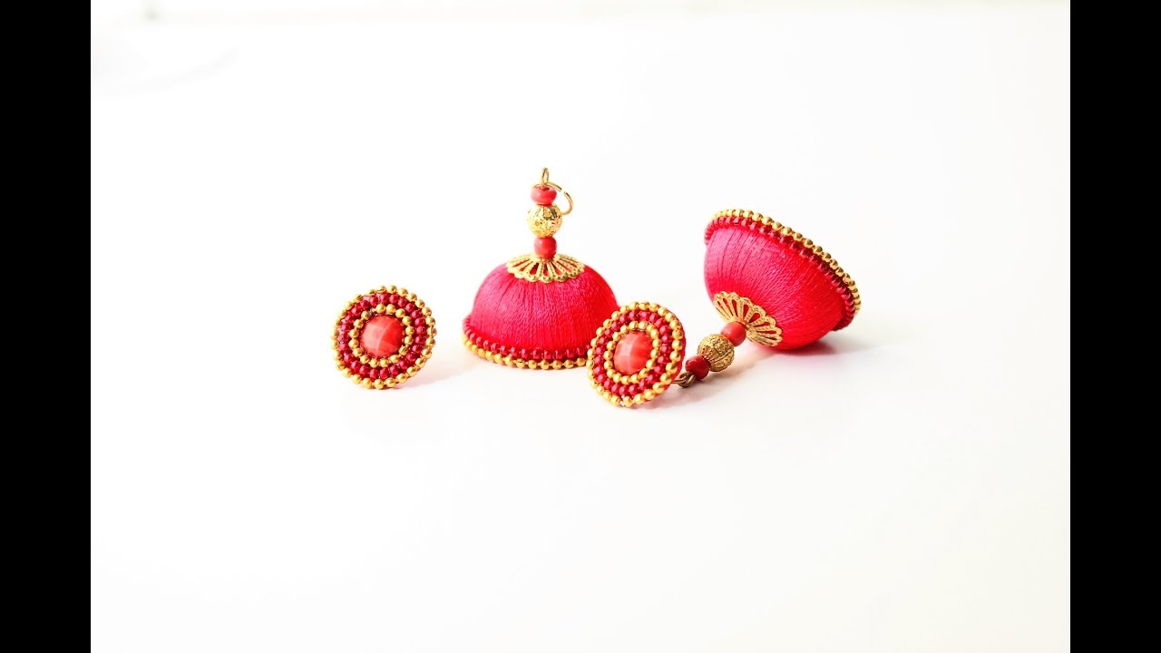 How to make Silk Thread Studded jhumkas/DIY Silk thread Jhumka with ...