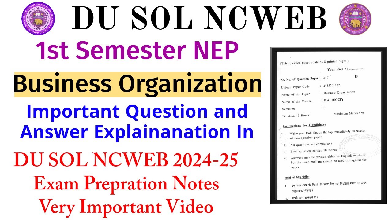 DU SOL NEP 1st Semester Business Organization 2412201102 Question Paper ...