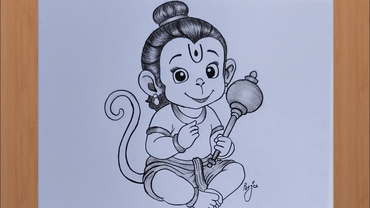 Bal Hanuman Drawing | Easy Pencil Outline Drawing Step by Step | God ...