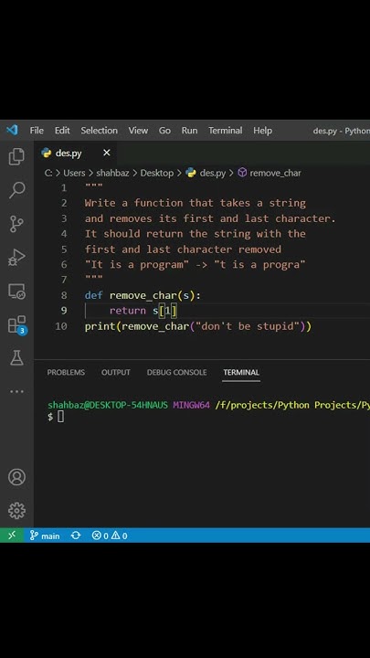 Python Program: Remove First and Last Character of a String - YouTube