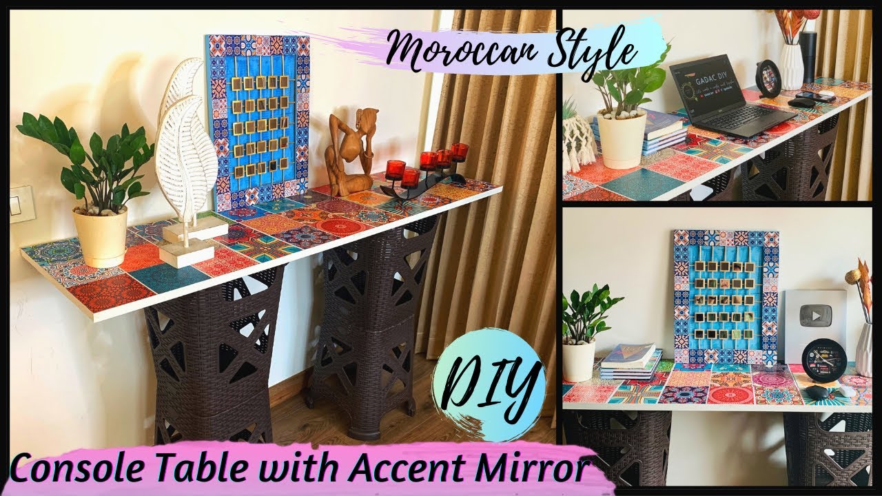 I Made A CONSOLE TABLE / Standing WORK TABLE with Accent MIRROR| DIY ...