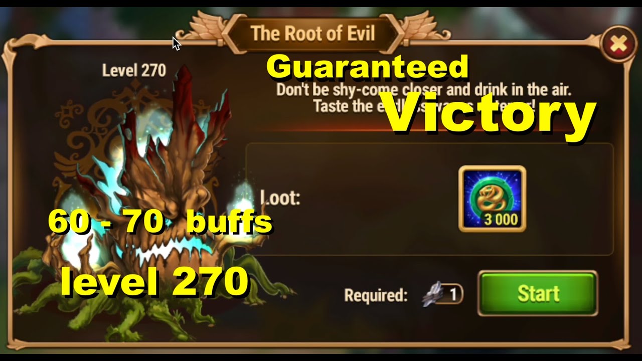 GUARANTEED WIN, 270 Boss Root of Evil, Buff 60-70, King of Jungle, Hero ...