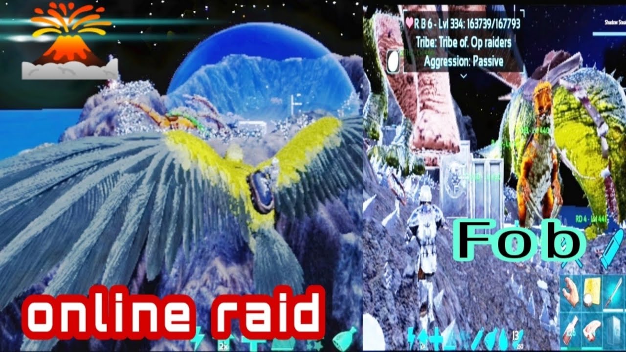 🔴 ( Ark mobile ) online raid volcano 🌋 mountain 🔥 op online fight in ...