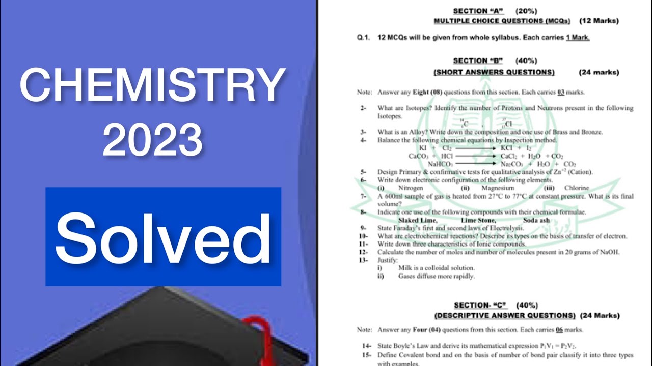 Chemistry SOLVED MODEL PAPER 2023 class 9 Sindh board - YouTube