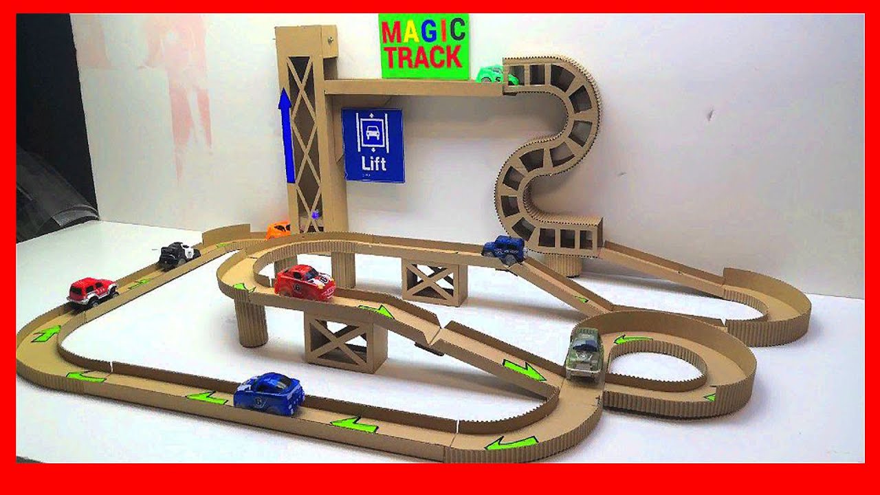 How to Make Amazing track with lift from Cardboard for cars - YouTube