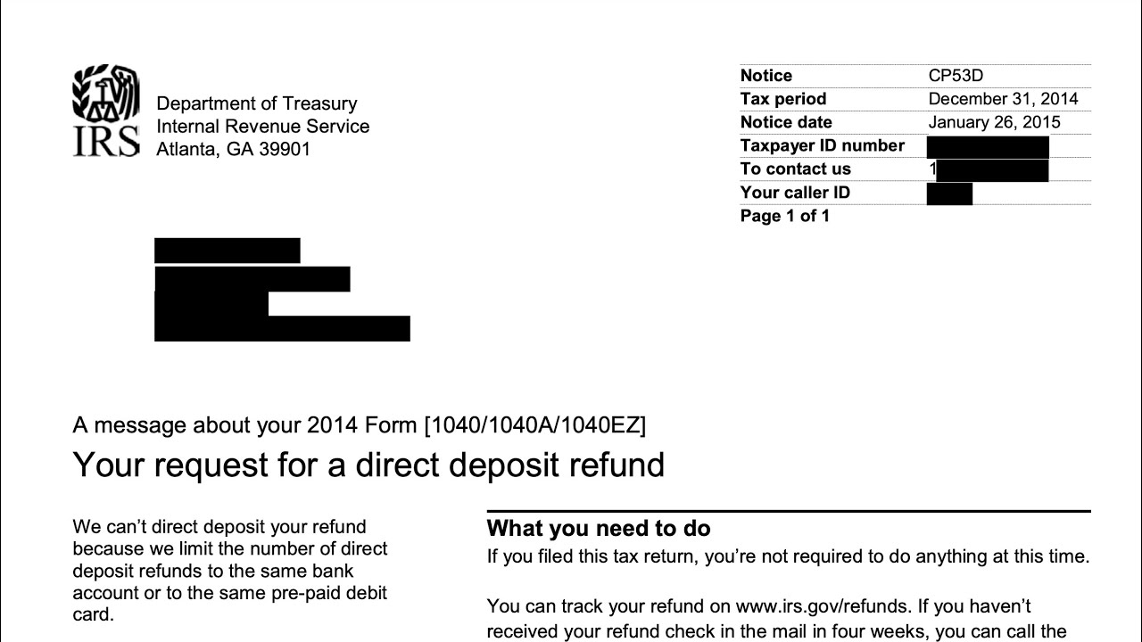 How to understand your CP53D Notice (IRS would not direct deposit your ...
