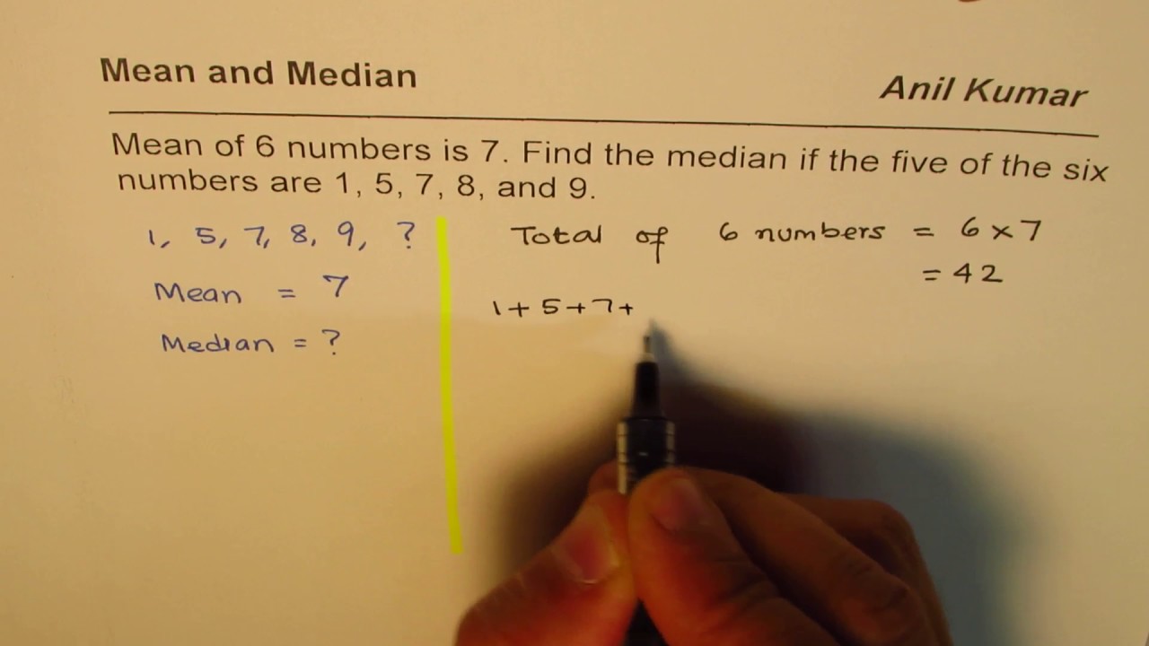Given Mean Of 6 Numbers Find Missing Number And Median MVI 4959 YouTube