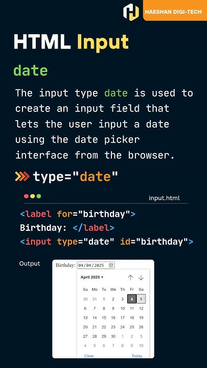 input type="date" #coding #html #fullstack #tech #howtomaketoolwebsite - YouTube