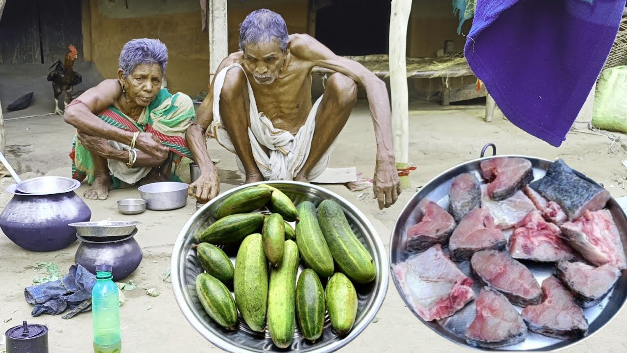 indian poor grandma & grandpa cooking FISH CURRY with patal || very ...