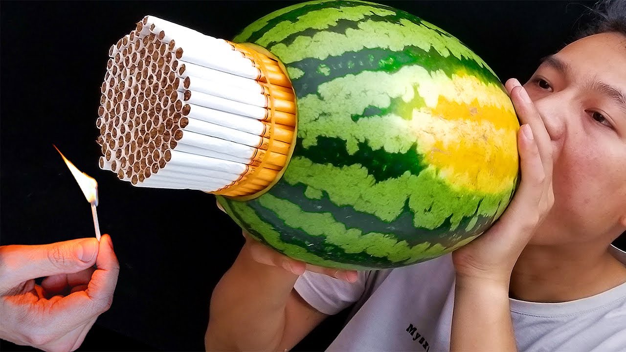 Experiment: Watermelon VS Cigarette 一次性吸完100根香煙，看完你再也不想吸煙了 - YouTube